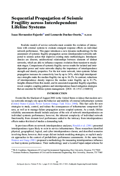 Sequential Propagation of Seismic Fragility across Interdependent ...