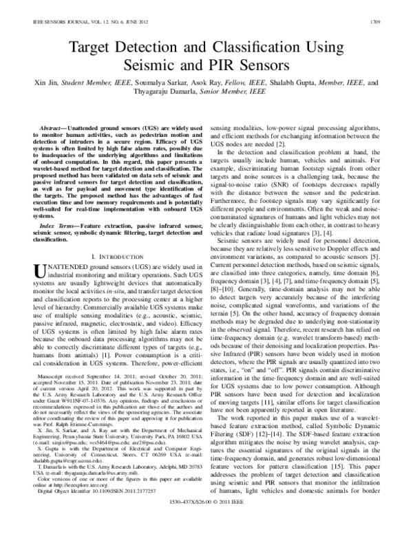 (PDF) Target Detection and Classification Using Seismic and PIR Sensors