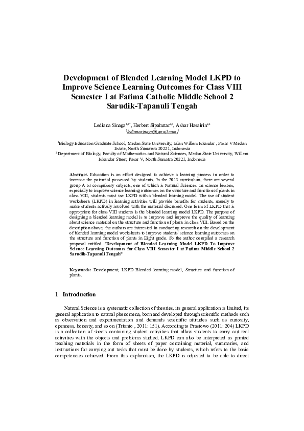(DOC) Development of Blended Learning Model LKPD to Improve Science ...