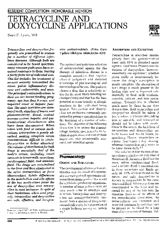 Pdf Tetracycline And Doxycycline Applications