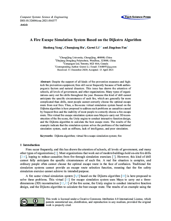 Pdf A Fire Escape Simulation System Based On The Dijkstra Algorithm