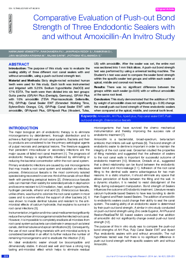 (PDF) Comparative Evaluation of Push-out Bond Strength of Three Endodontic Sealers with and ...