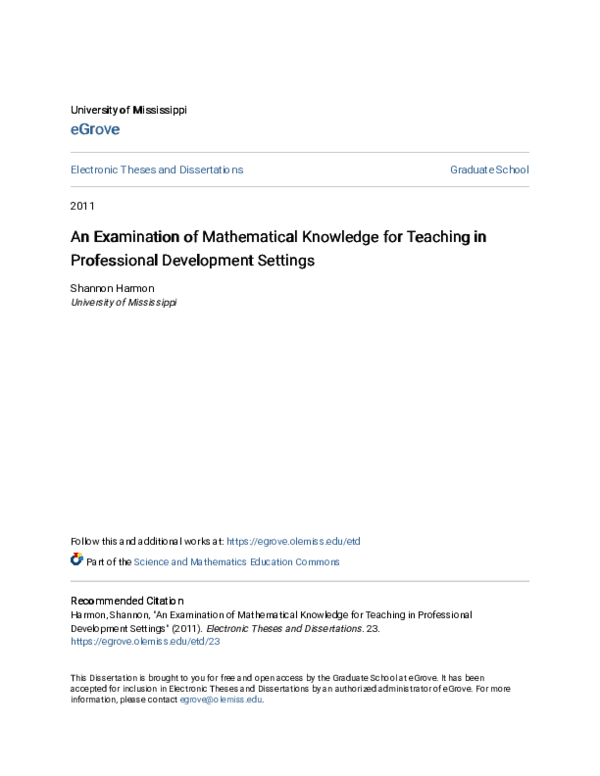 (PDF) An Examination of Mathematical Knowledge for Teaching in ...