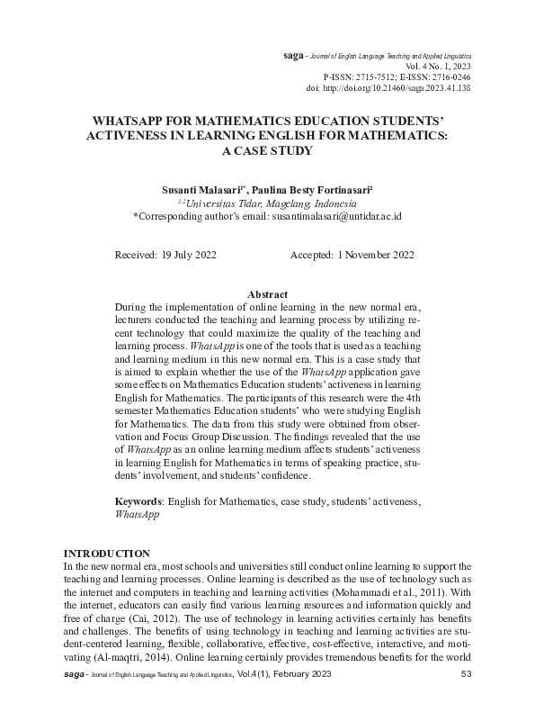 (PDF) Whatsapp for Mathematics Education Students’ Activeness in ...