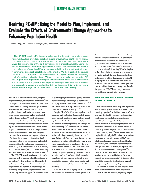 (PDF) Reaiming RE-AIM: Using the Model to Plan, Implement, and Evaluate ...