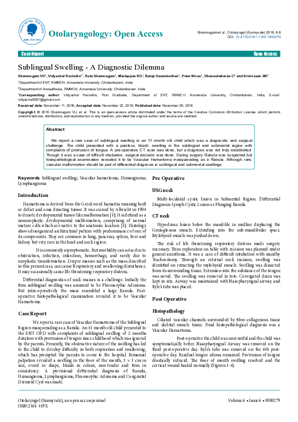 (PDF) Sublingual Swelling - A Diagnostic Dilemma