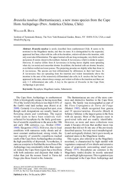 (PDF) Breutelia tundrae (Bartramiaceae), a new moss species from the ...