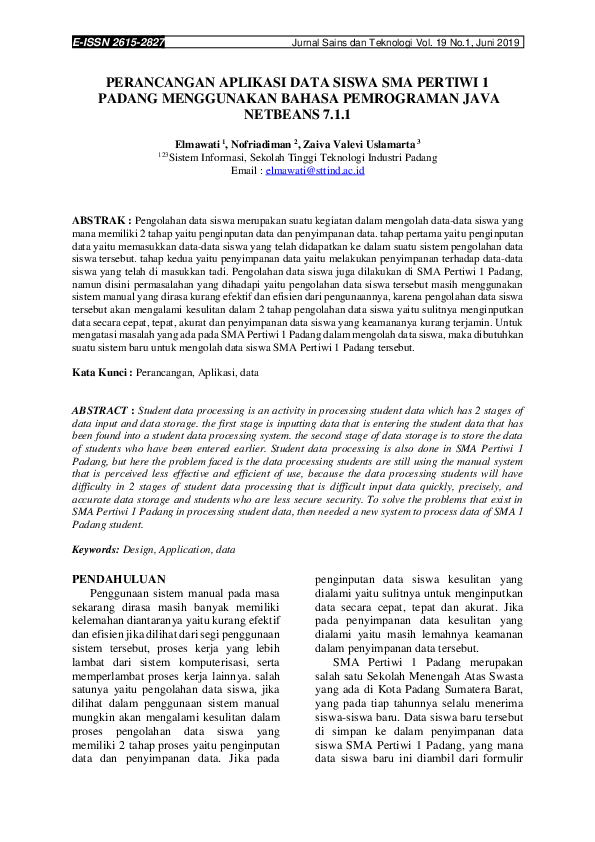 (PDF) Perancangan Aplikasi Data Siswa Sma Pertiwi 1 Padang Menggunakan Bahasa Pemrograman Java ...