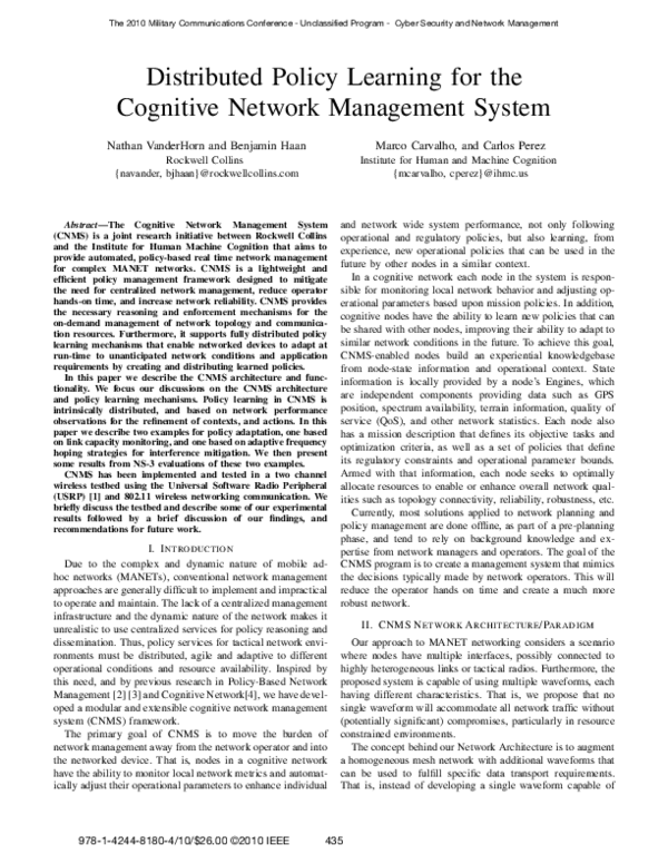 (PDF) Distributed policy learning for the Cognitive Network Management System