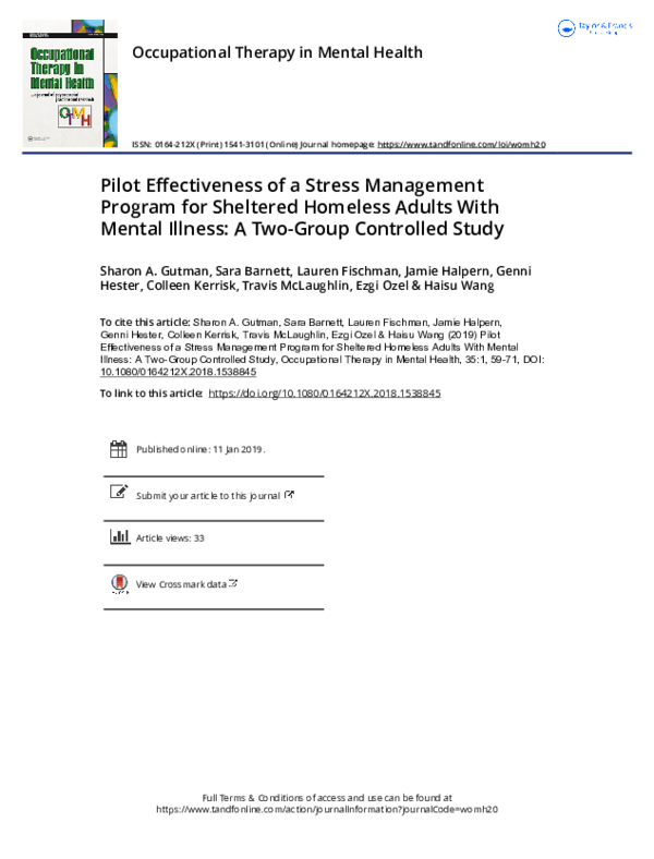 (PDF) Pilot Effectiveness of a Stress Management Program for Sheltered ...