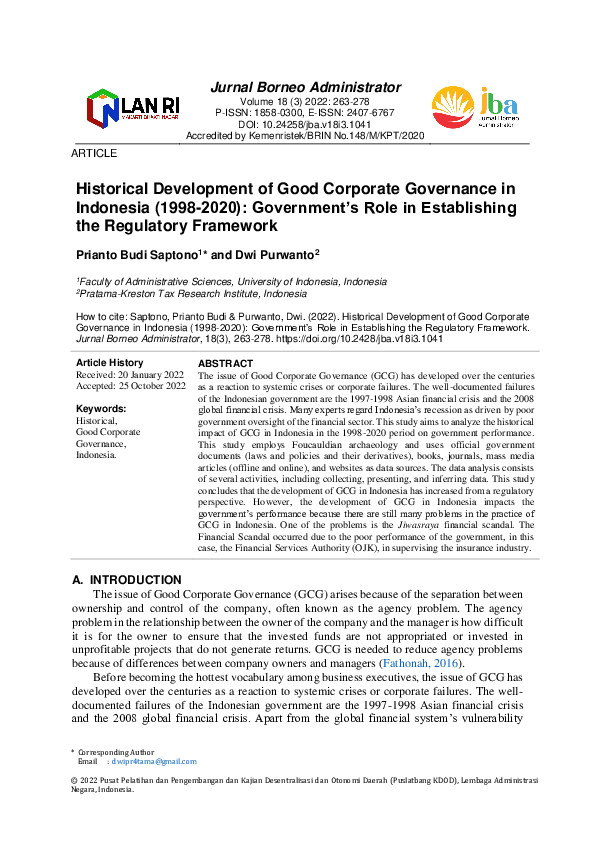 (PDF) Historical Development of Good Corporate Governance in Indonesia ...