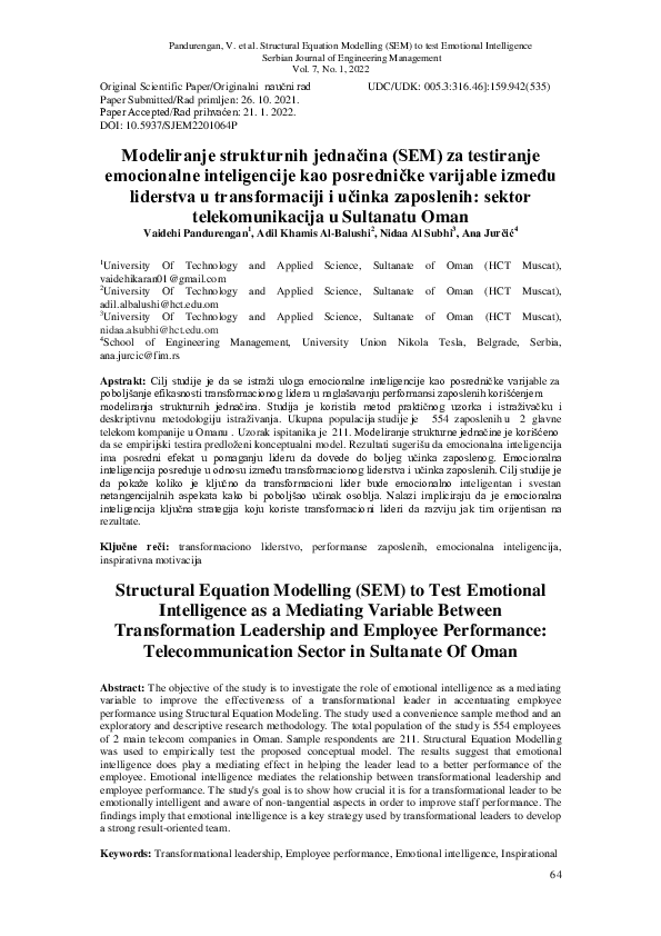 (PDF) Structural equation modelling (SEM) to test emotional ...