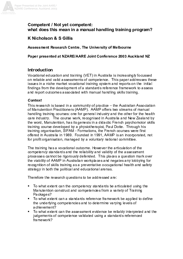 (PDF) Competent / Not yet competent: what does this mean in a manual ...