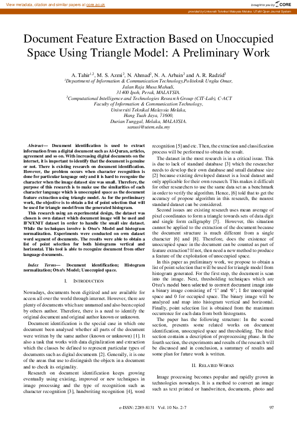 (PDF) Document Feature Extraction Based on Unoccupied Space Using Triangle Model: A Preliminary Work