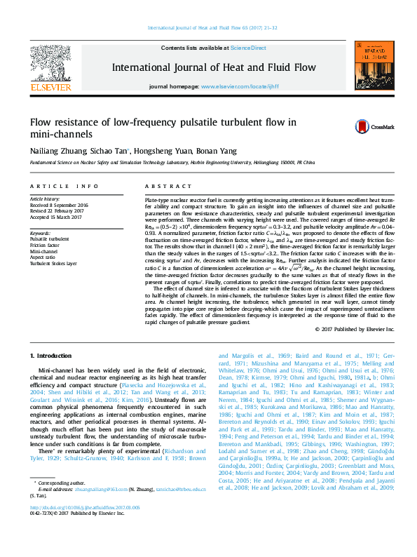 (PDF) Flow resistance of low-frequency pulsatile turbulent flow in mini-channels