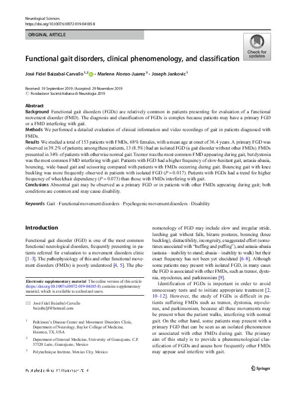 (PDF) Functional gait disorders, clinical phenomenology, and classification