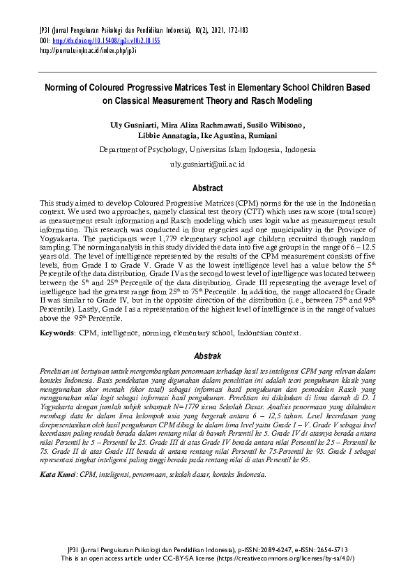 (PDF) Norming of Coloured Progressive Matrices Test in Elementary ...