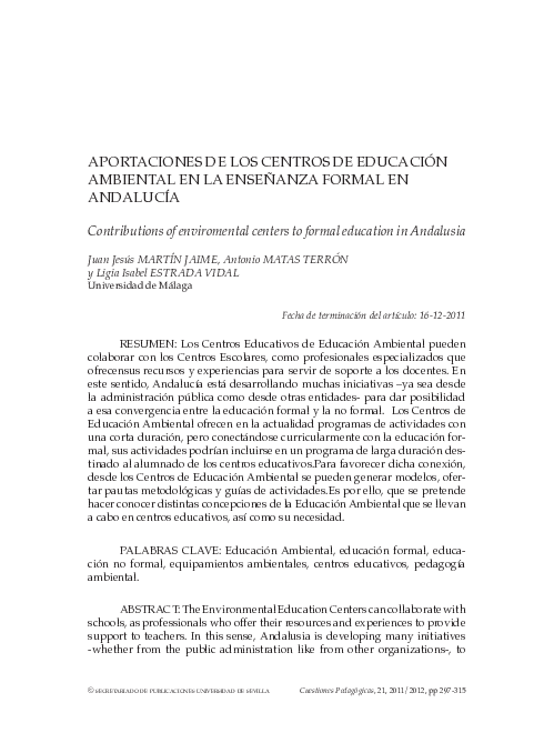 (PDF) Aportaciones de los Centros de Educación Ambiental en la enseñanza formal en Andalucía
