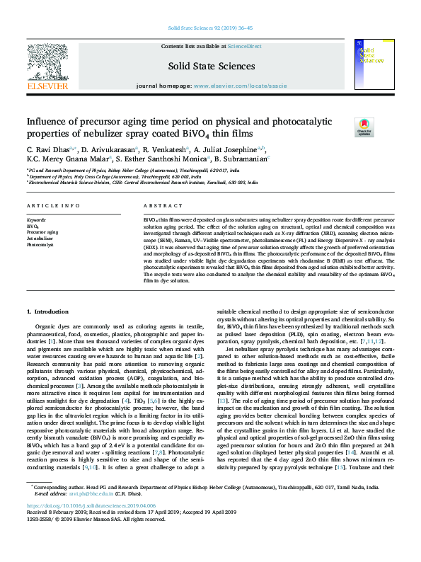 (PDF) Influence of precursor aging time period on physical and photocatalytic properties of ...