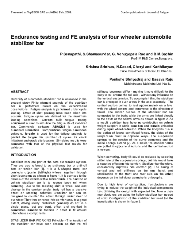 (PDF) Endurance Testing and FE Analysis of Four Wheeler Automobile ...