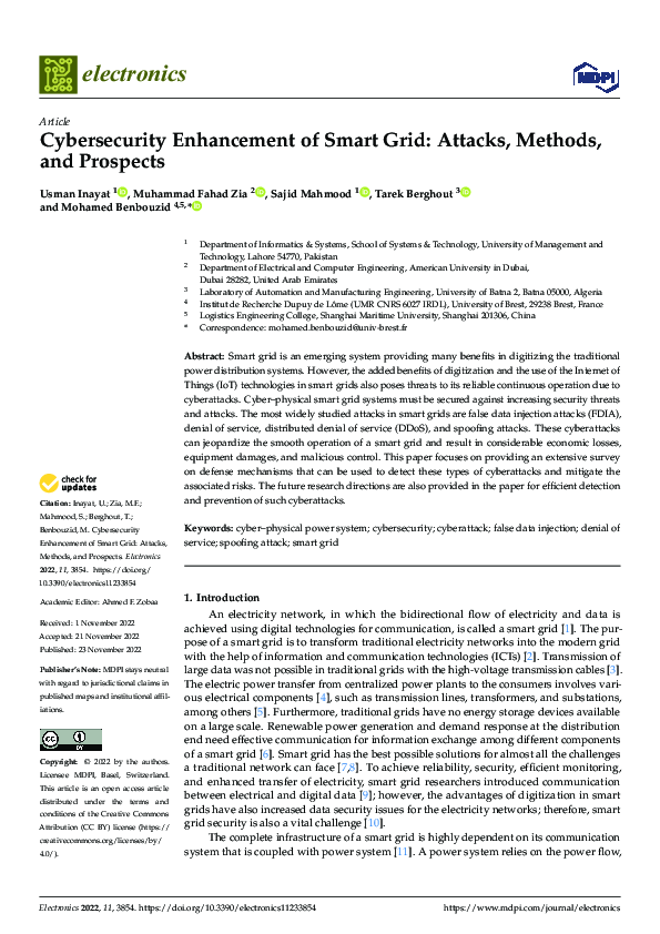 Pdf Cybersecurity Enhancement Of Smart Grid Attacks Methods And