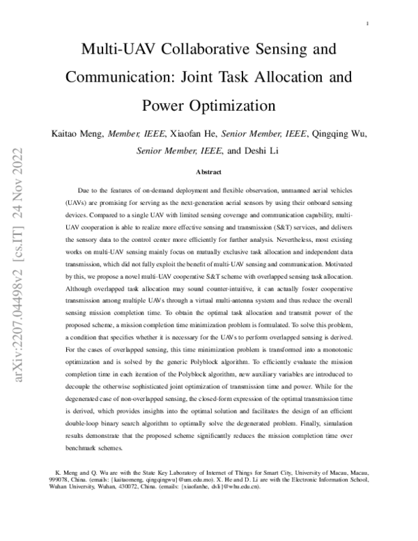 (PDF) Multi-UAV Collaborative Sensing and Communication: Joint Task Allocation and Power ...