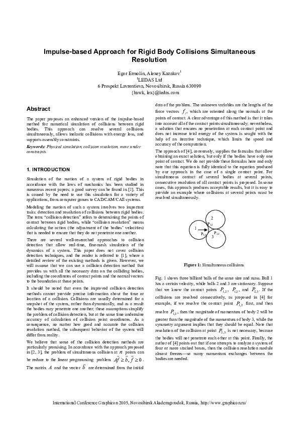 (PDF) Impulse-based Approach for Rigid Body Collisions Simultaneous Resolution