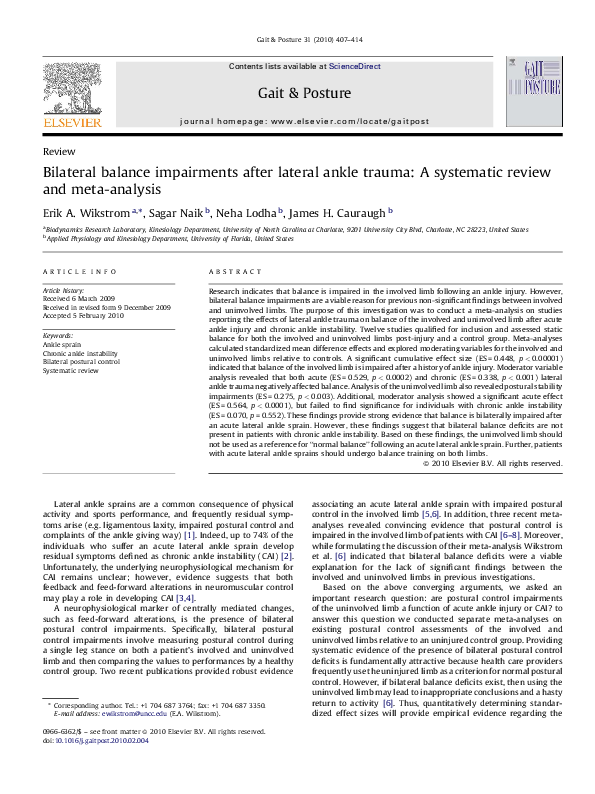 (PDF) Bilateral balance impairments after lateral ankle trauma: A ...