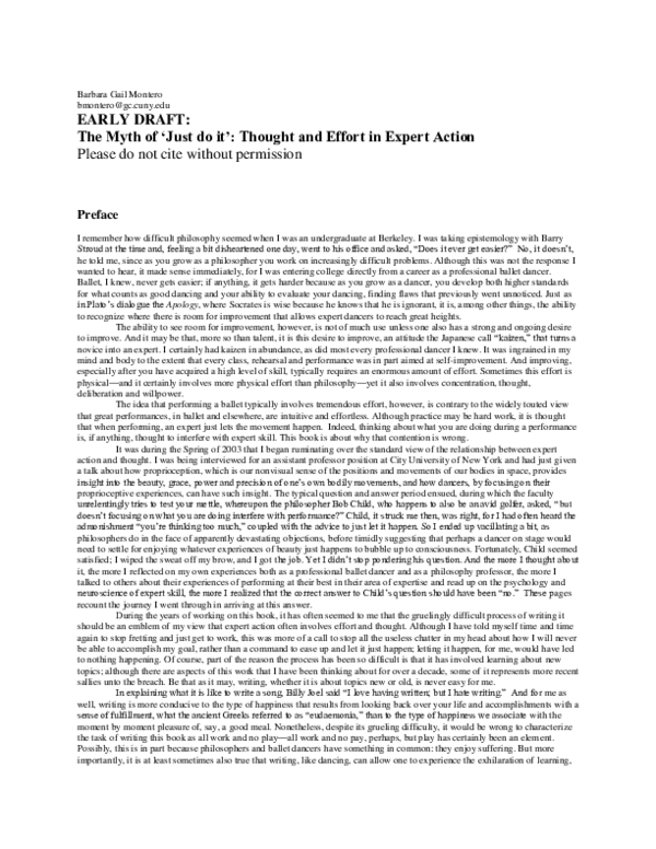 (PDF) EARLY DRAFT: The Myth of ‘Just do it’: Thought and Effort in Expert Action Please do not ...