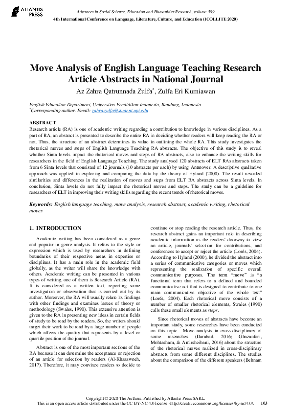 (PDF) Move Analysis of English Language Teaching Research Article ...