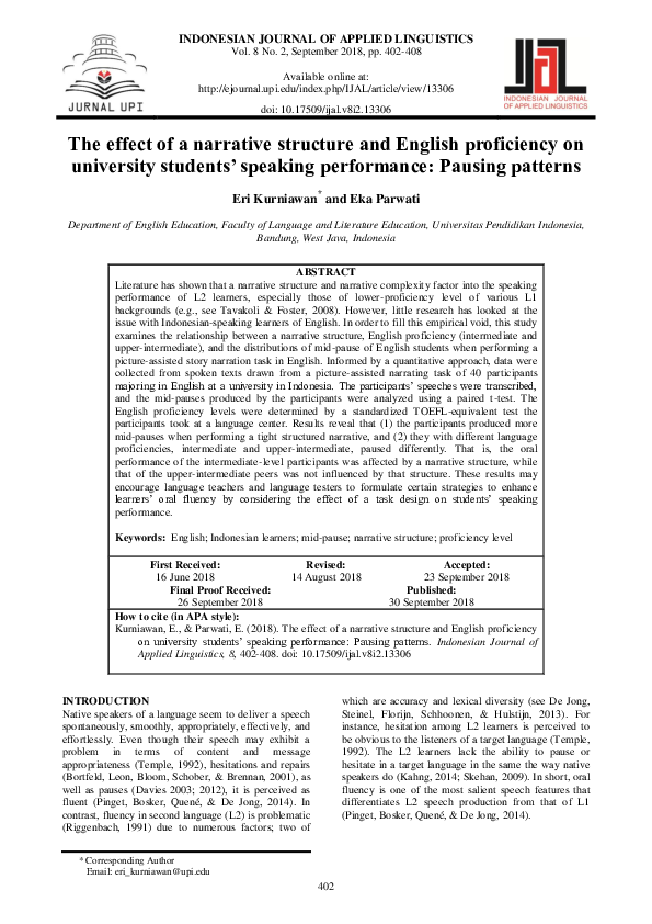 (PDF) The effects of a narrative structure and English proficiency on ...