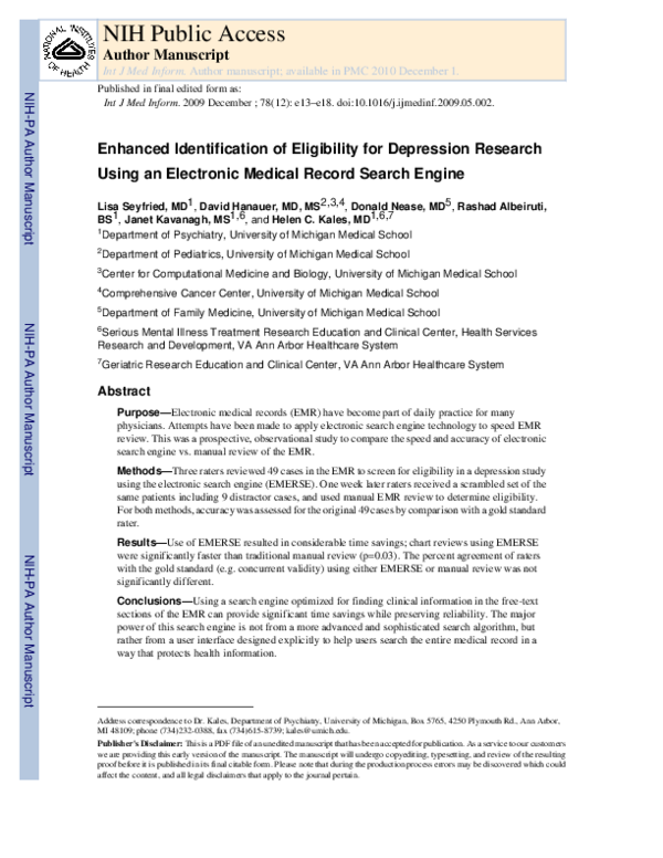 (PDF) Enhanced identification of eligibility for depression research ...