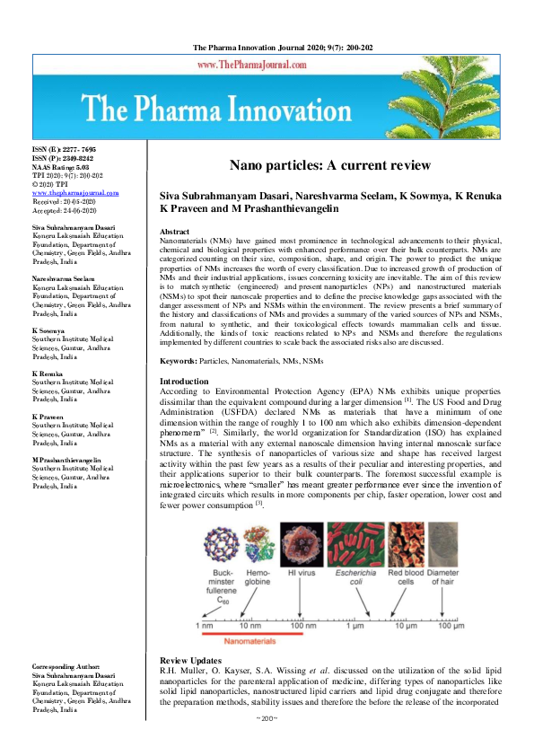 (PDF) Nano particles: A current review