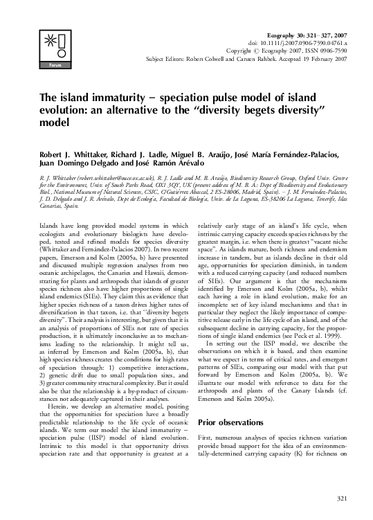 (PDF) The island immaturity - speciation pulse model of island ...