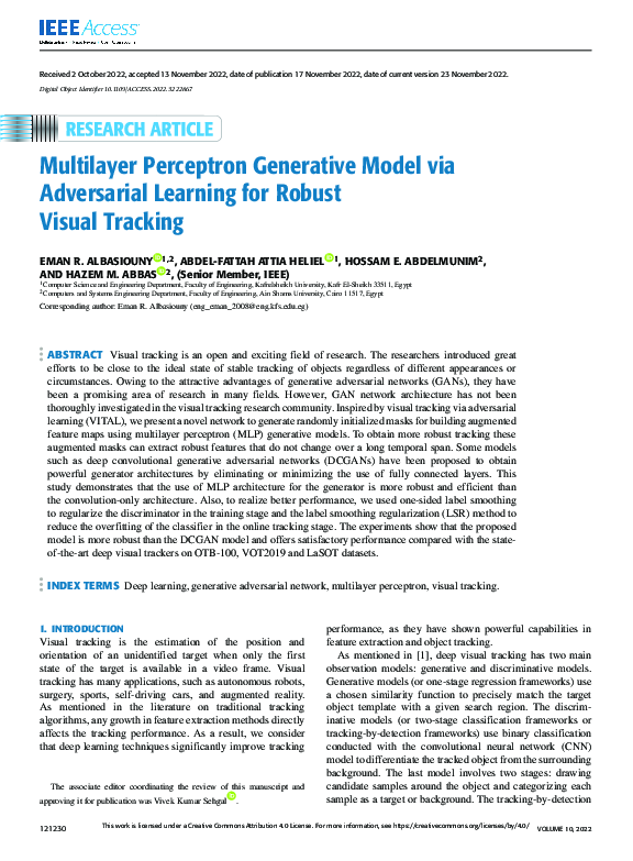 (PDF) Multilayer Perceptron Generative Model via Adversarial Learning for Robust Visual Tracking ...