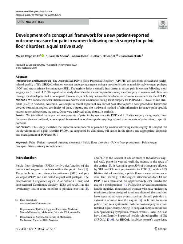 (PDF) Development of a conceptual framework for a new patient-reported outcome measure for pain ...
