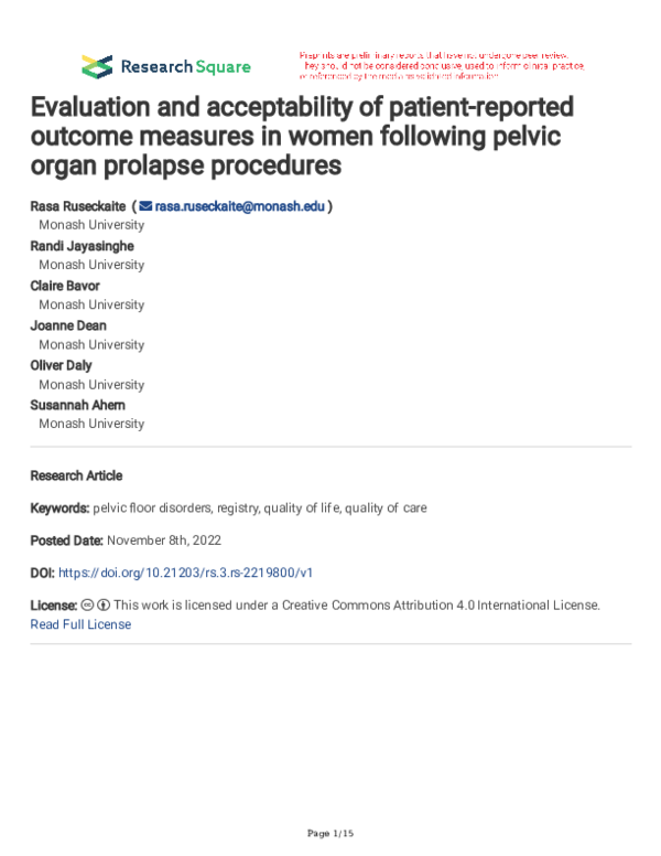 Pdf Evaluation And Acceptability Of Patient Reported Outcome Measures