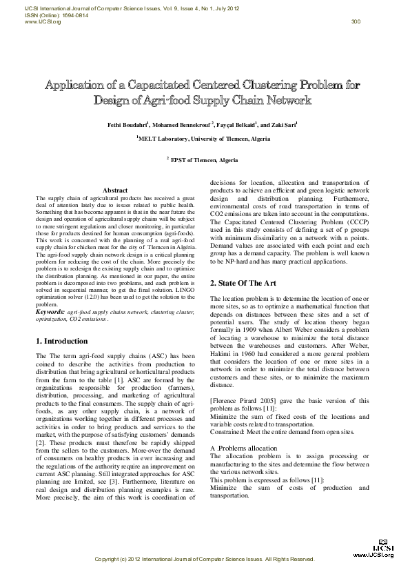 (PDF) Application of a Capacitated Centered Clustering Problem for Design of Agri-food Supply ...