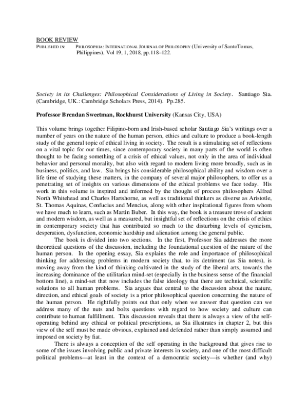 (PDF) BOOK REVIEW: Santiago Sia, SOCIETY IN ITS CHALLENGES