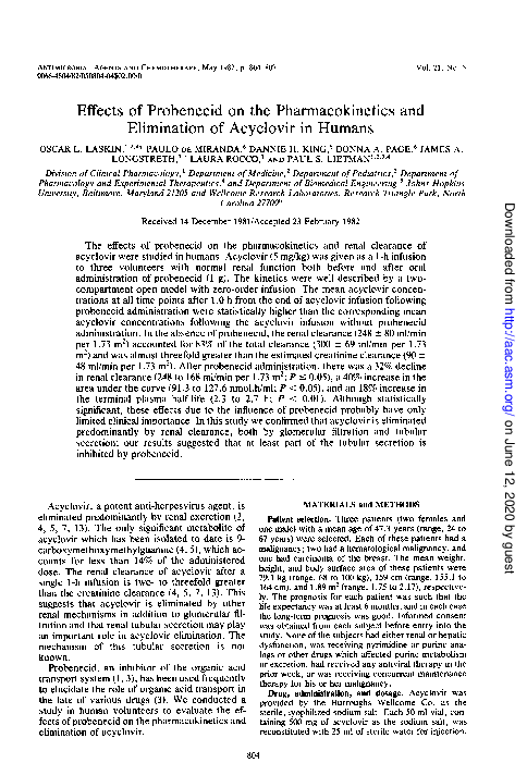 (PDF) Effects of probenecid on the pharmacokinetics and elimination of ...