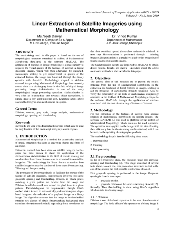 Pdf Linear Extraction Of Satellite Imageries Using Mathematical Morphology