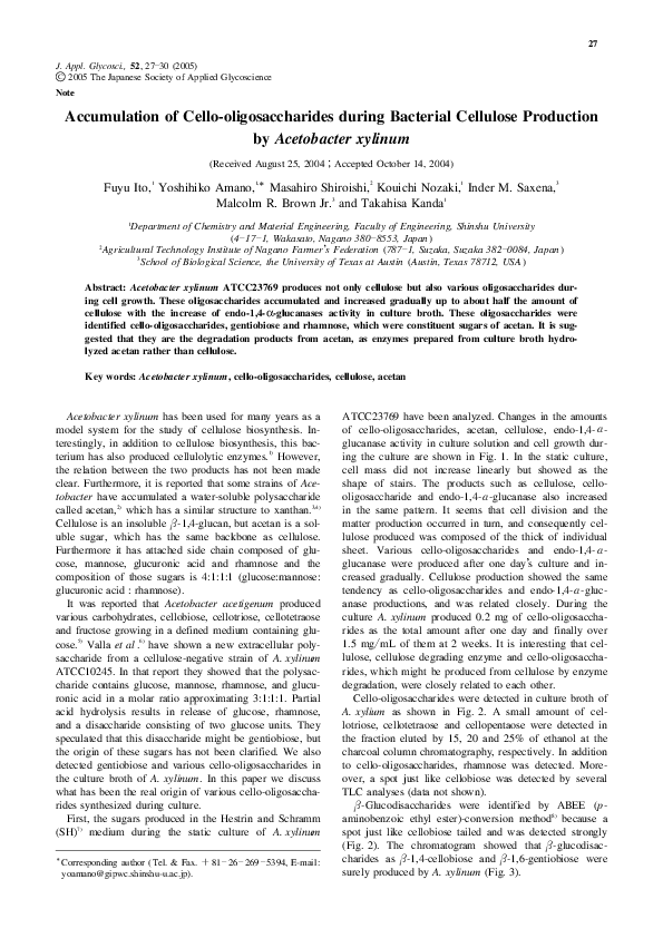(PDF) Accumulation of Cello-oligosaccharides during Bacterial Cellulose ...
