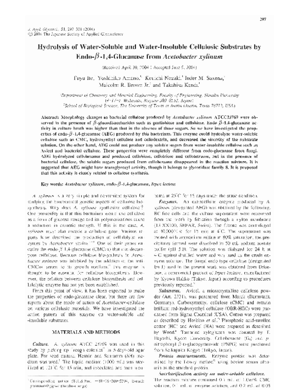 (PDF) Hydrolysis of Water-Soluble and Water-Insoluble Cellulosic ...