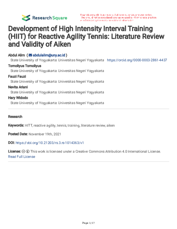 (PDF) Development of High Intensity Interval Training (HIIT) for ...