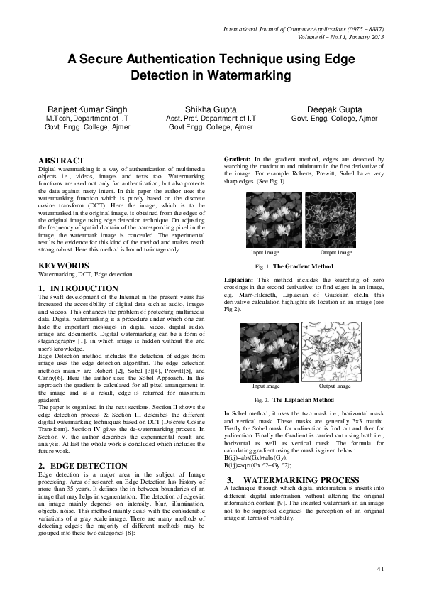 (PDF) A Secure Authentication Technique using Edge Detection in Watermarking