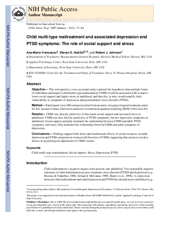 (PDF) Child multi-type maltreatment and associated depression and PTSD ...