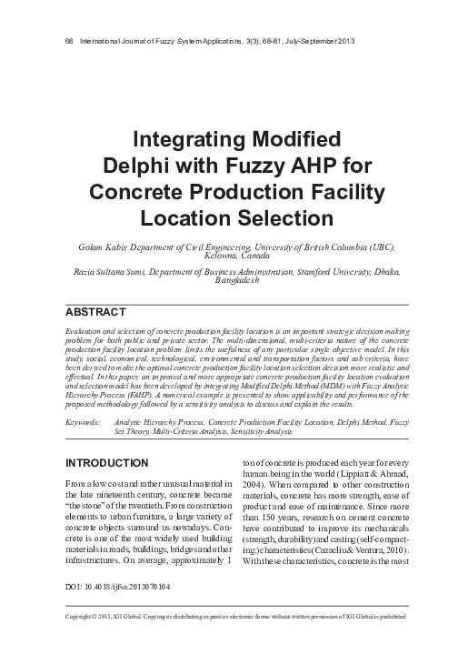 Pdf Integrating Modified Delphi With Fuzzy Ahp For Concrete