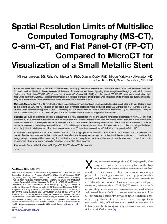 (PDF) Spatial Resolution Limits of Multislice Computed Tomography (MS-CT), C-arm-CT, and Flat ...