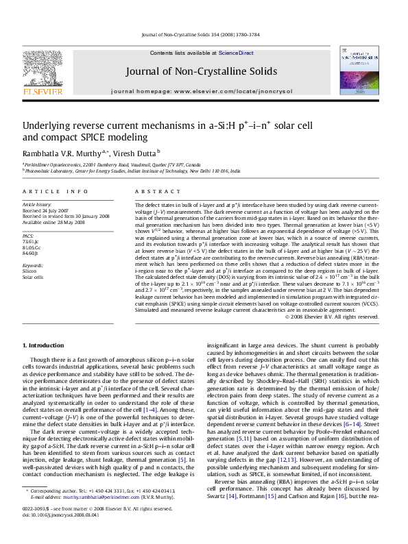 (PDF) Underlying reverse current mechanisms in a-Si:H p+–i–n+ solar ...
