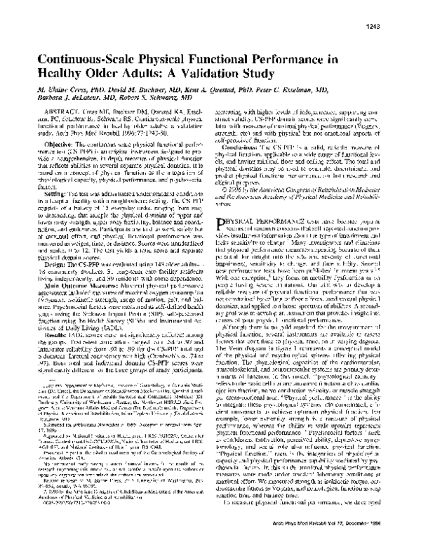 Pdf Continuous Scale Physical Functional Performance In Healthy Older